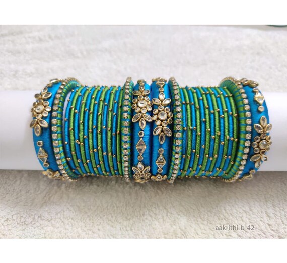 Sky Blue Color Gift for Bridal Set Silk Thread Bangles With | Etsy