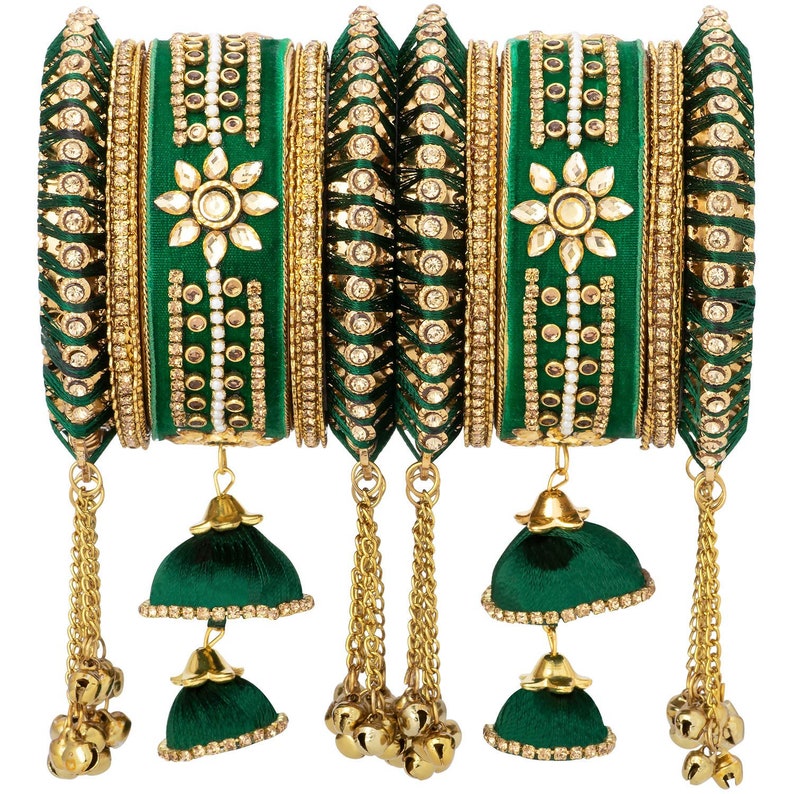 Both Hand Dark Green Color Silk Thread Bangles Bridal - Etsy