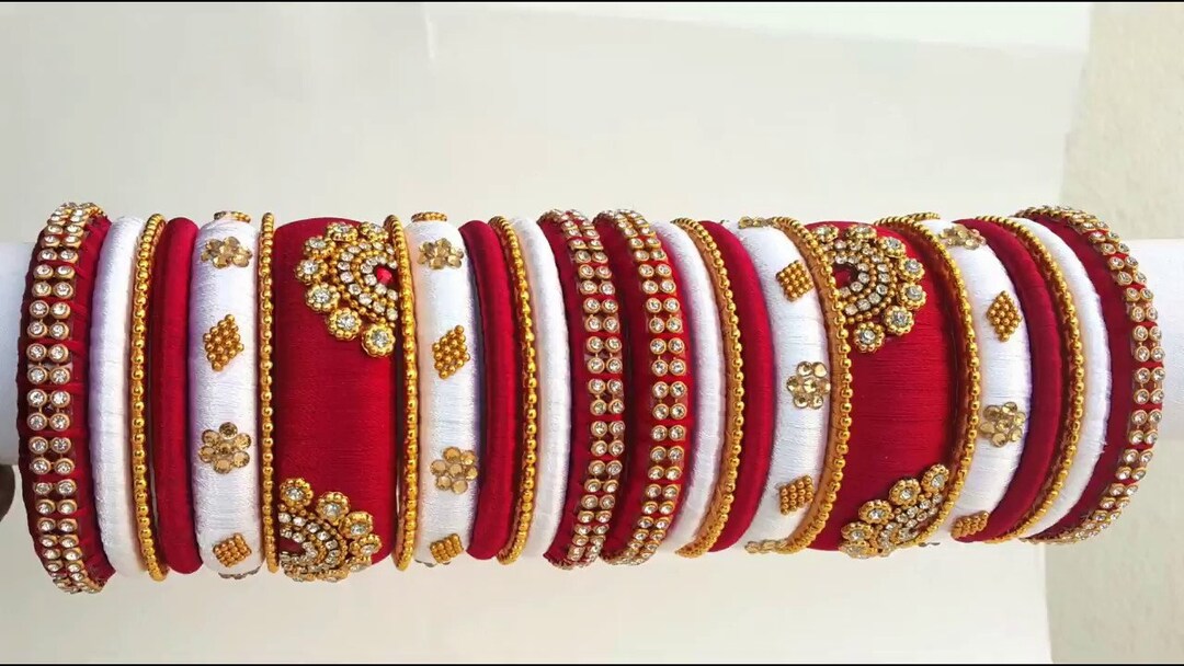 Red and White Color Silk Thread Bridal Wedding Gift Bangles - Etsy