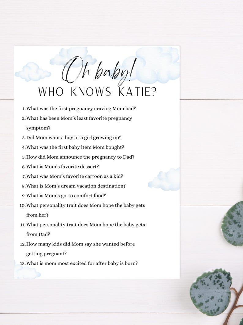 Who Knows Mom Best Baby Shower Game - Fun Printable Trivia Quiz ...