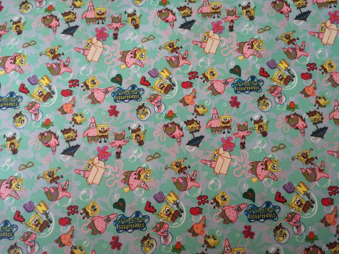 Coated Cotton, Turquoise With Spongebob Motif - Etsy