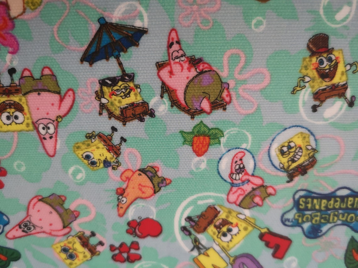 Coated Cotton Turquoise With Spongebob Motif - Etsy