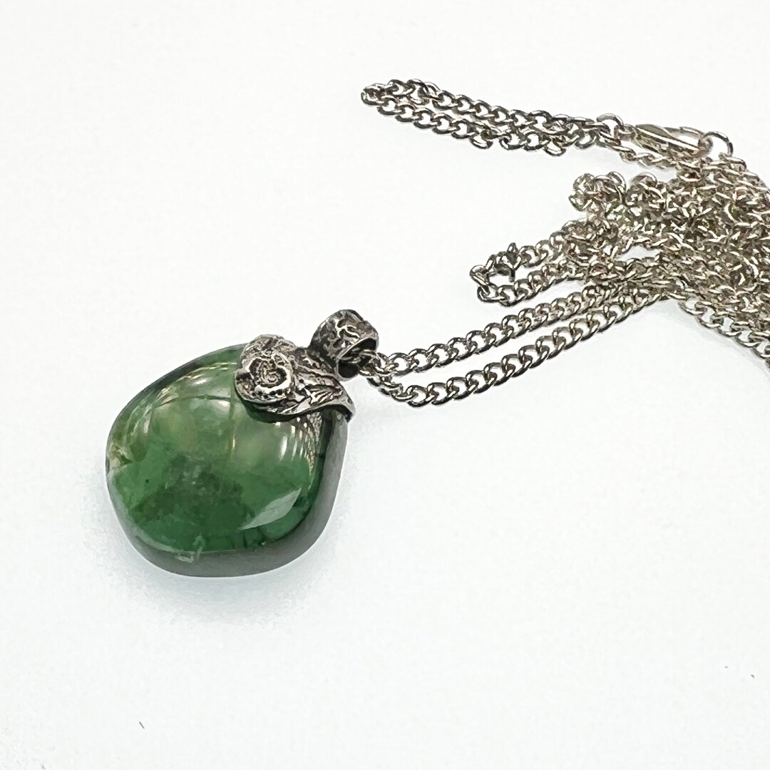 Natural Green Tourmaline, Verdelite, Pendant Necklace W/stainless Steel ...
