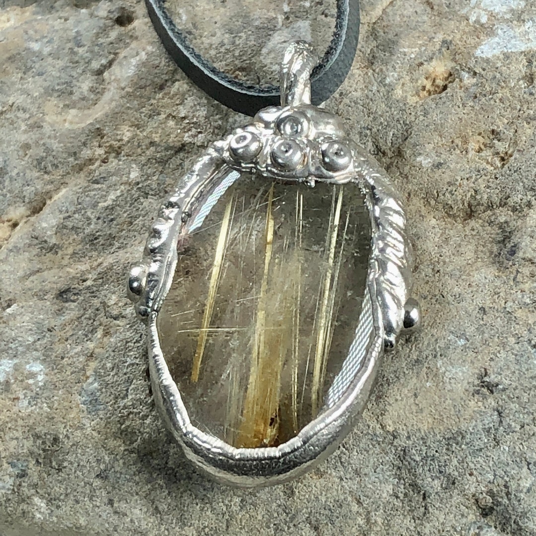 RUTILATED QUARTZ Necklace, Pendant, Palladium plated, Angel hair ...