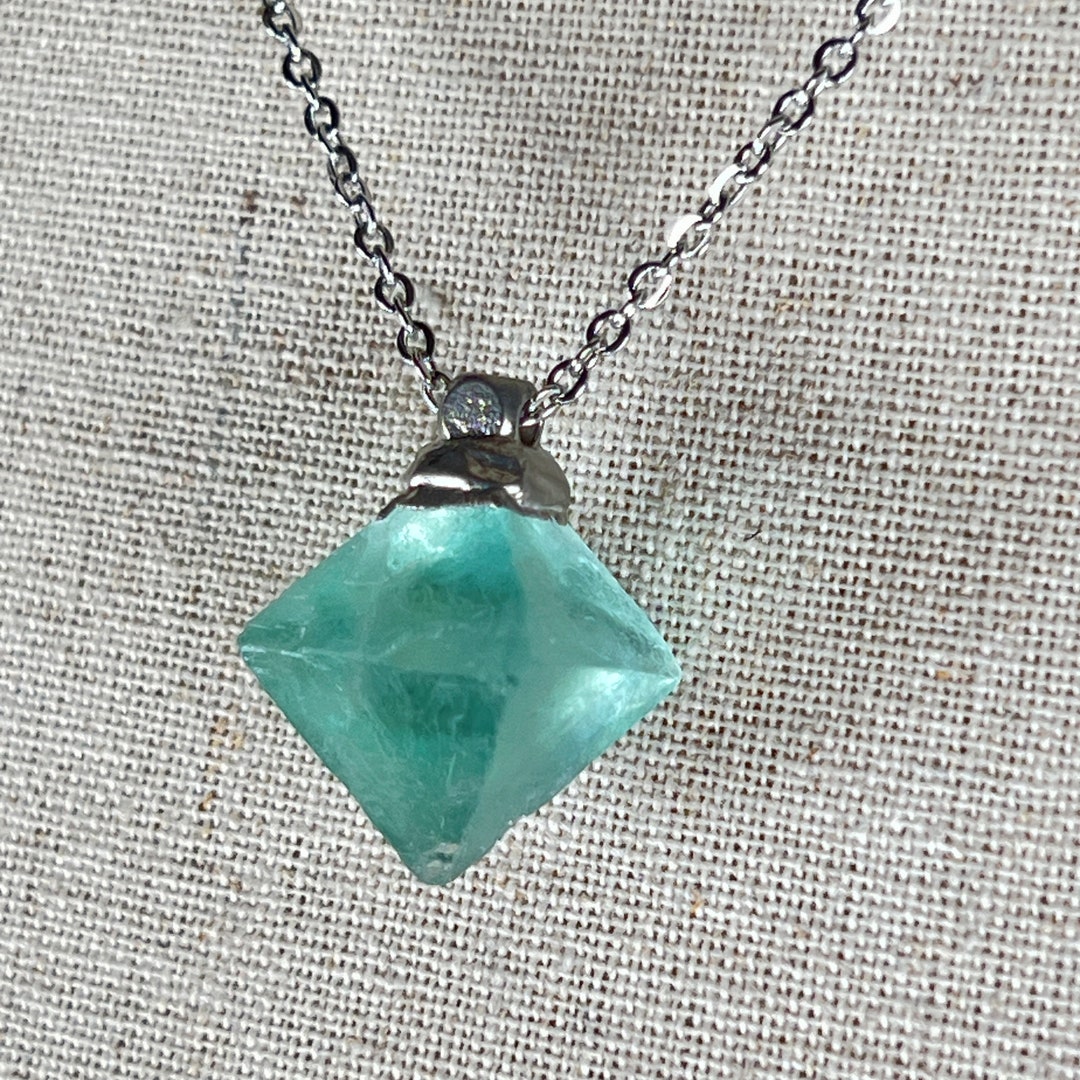 Green FLUORITE Pendant, Necklace, Palladium Plated, Stainless Steel ...