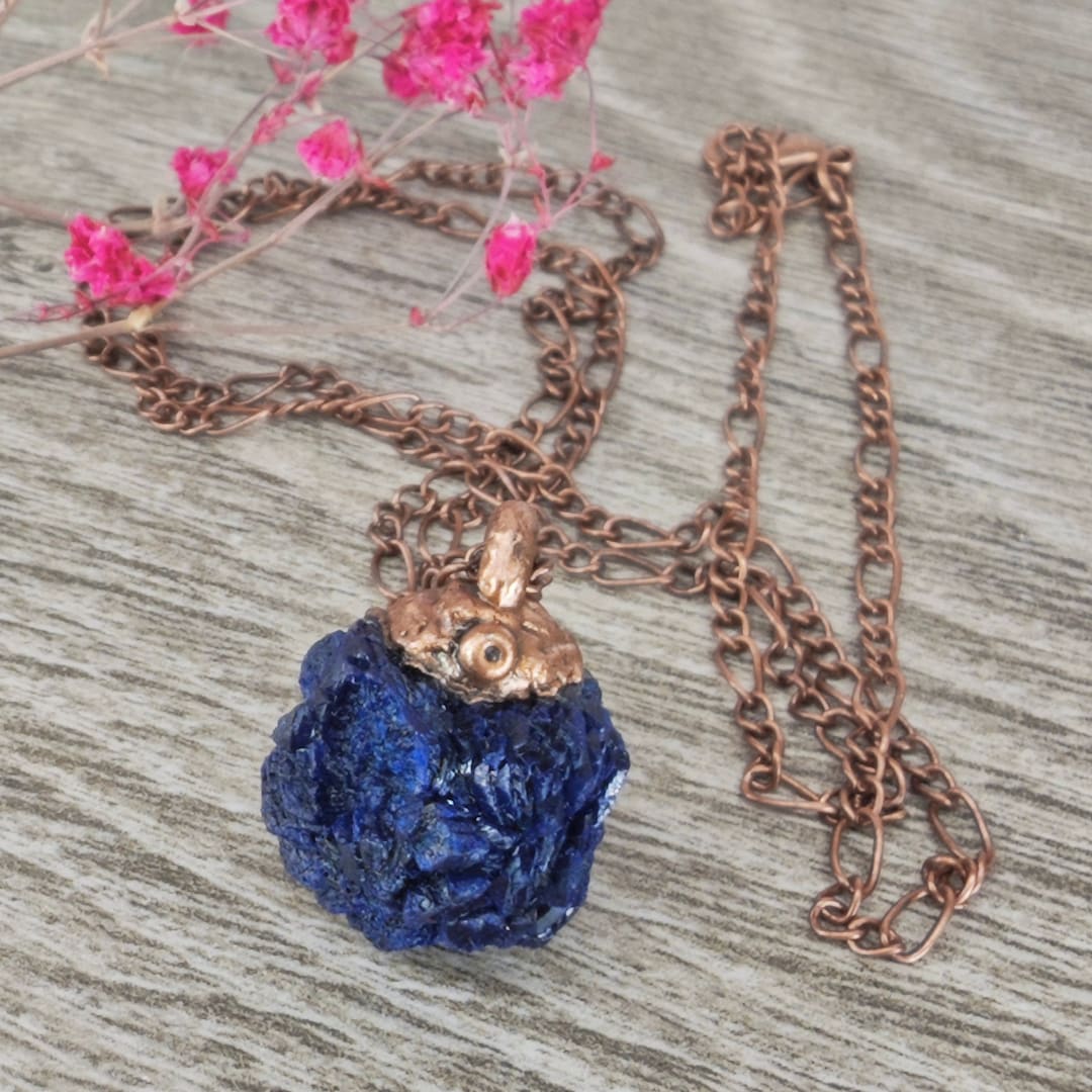 AZURITE Rose Crystal Mineral, Pendant, Necklace With Stainless Steel ...