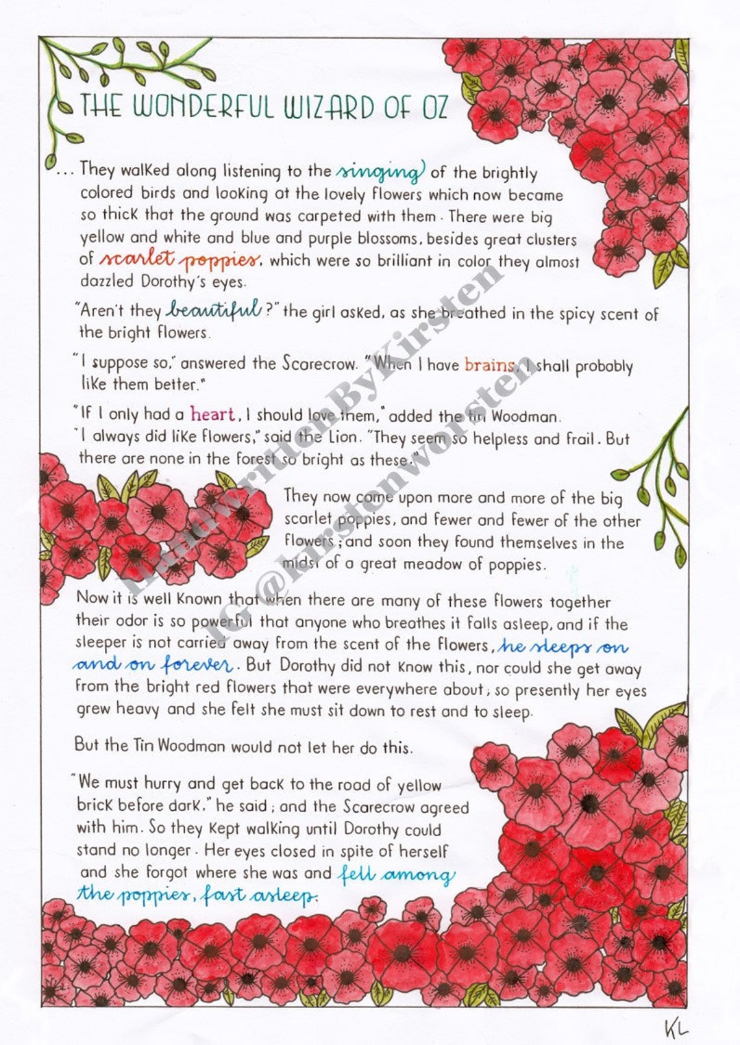 Handwritten Passage/ Quote From the Wonderful Wizard of Oz - Digital ...