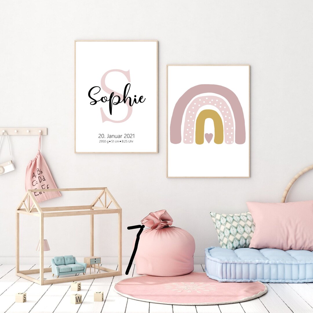 Birth Poster Letter PDF Rainbow Pink Baby Room Wall - Etsy