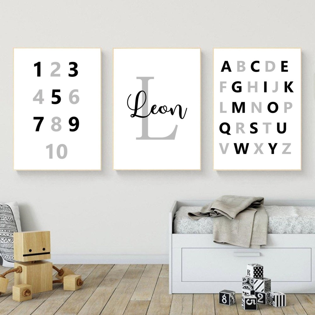 ABC Set of 3 Posters Alphabet Numbers Name, Personalized Gift for ...