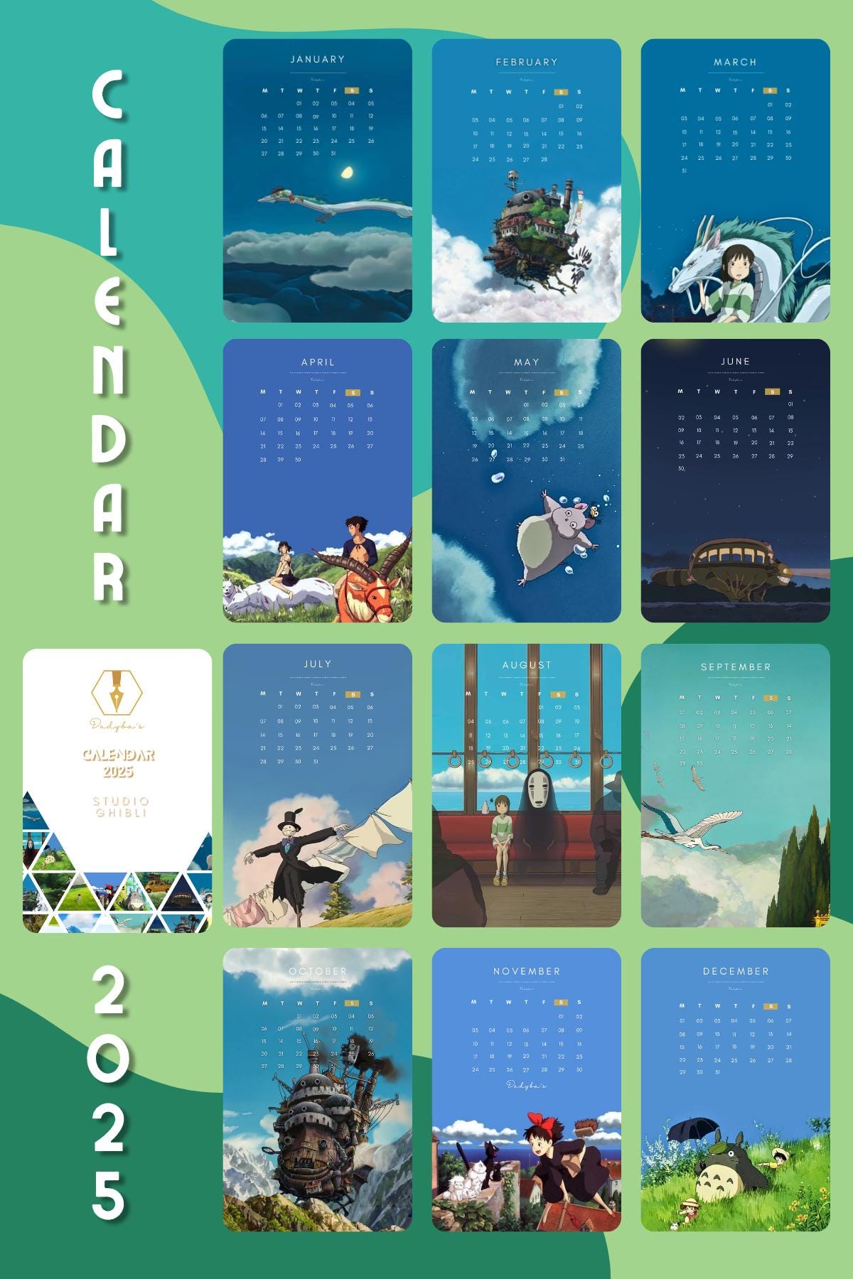 Studio Ghibli Printable Calendar - Etsy
