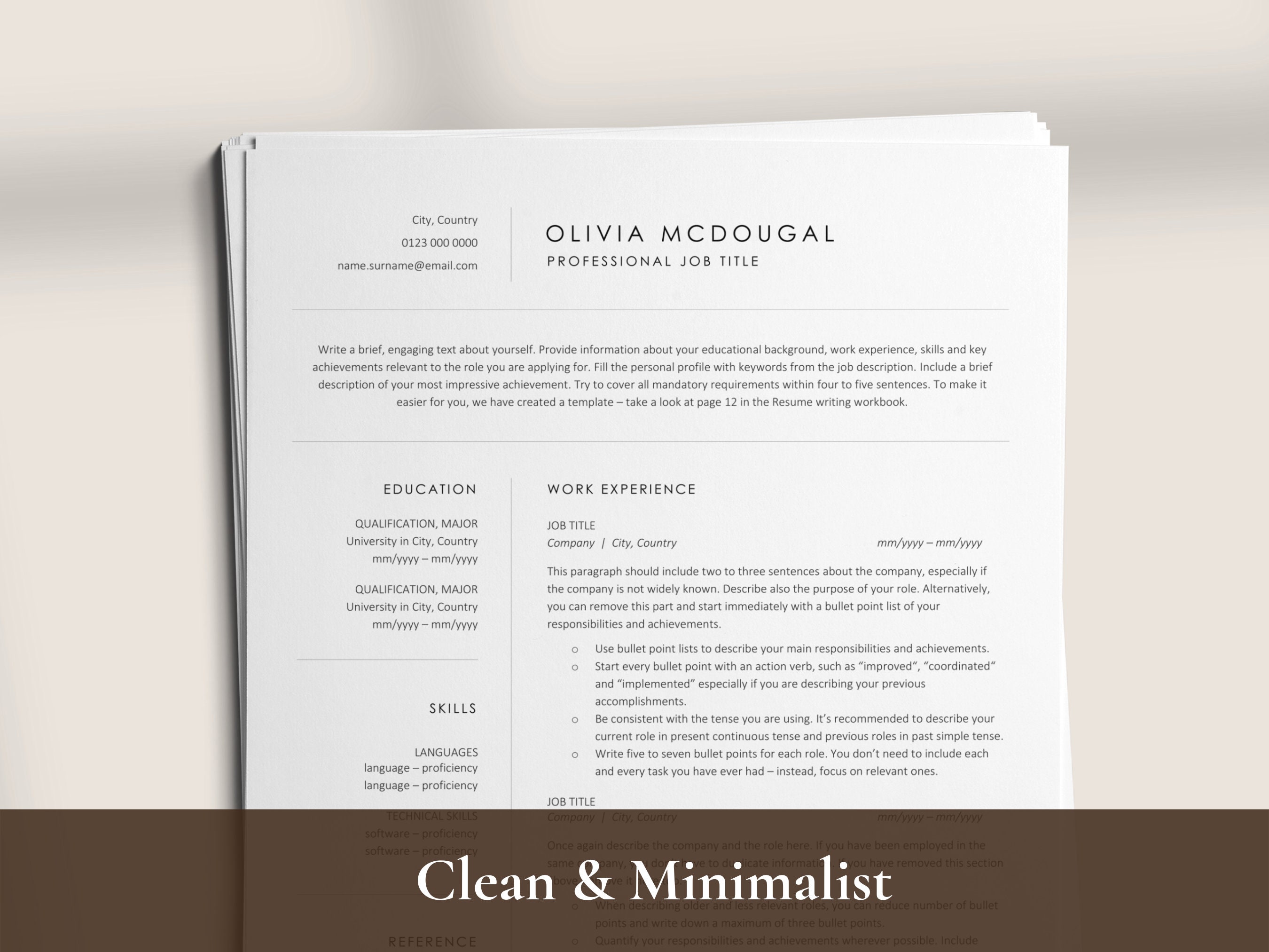 Simple and Clean Resume Template, Instant Download Clean Resume Design ...