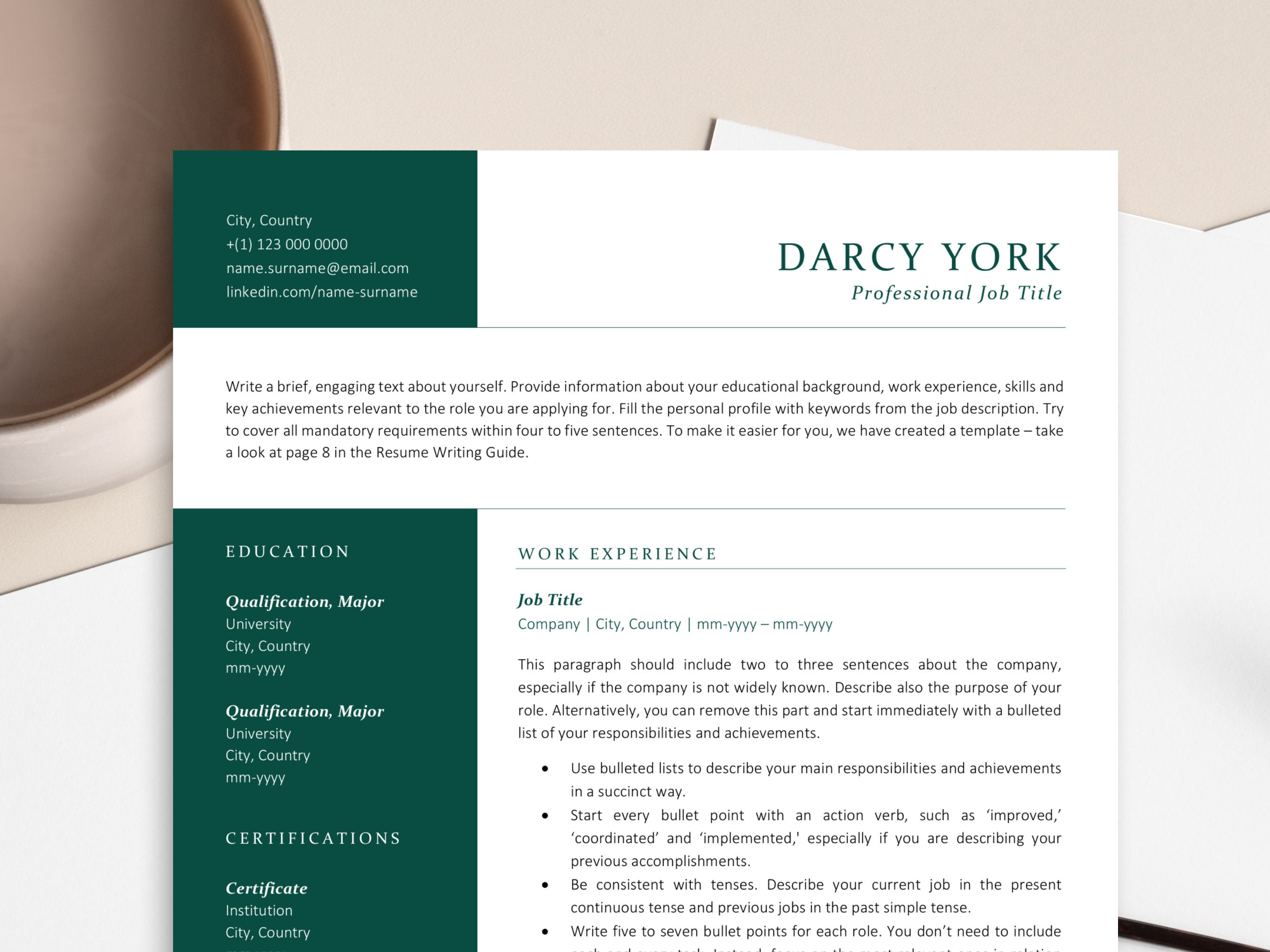 Modern Resume Template, Word Pages CV, Two Column Resume, Professional ...