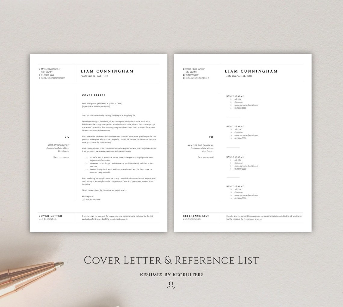 Clean Resume and Cover Letter Template, Instant Download Minimalist CV ...