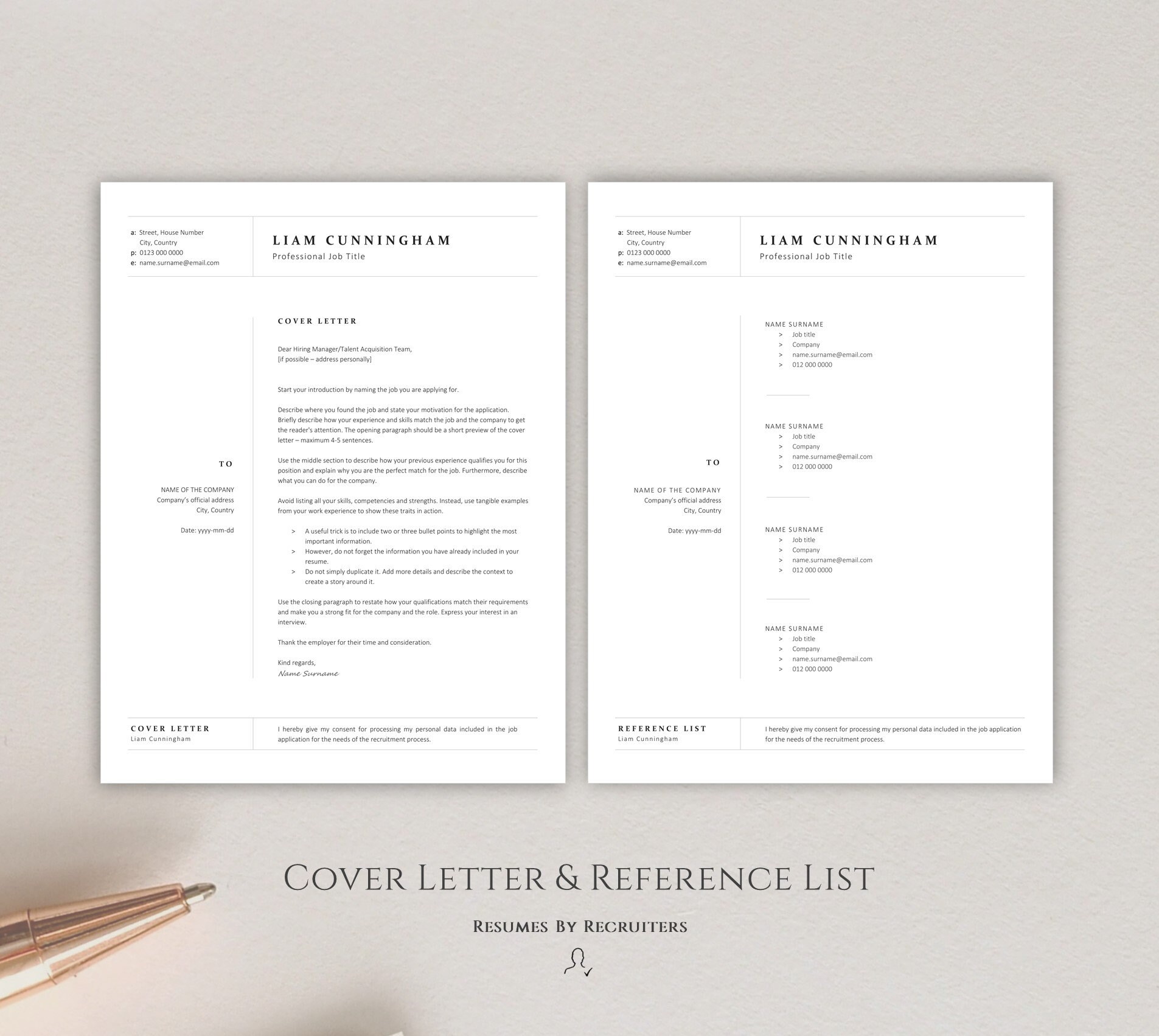 Clean Resume and Cover Letter Template, Instant Download Minimalist CV ...