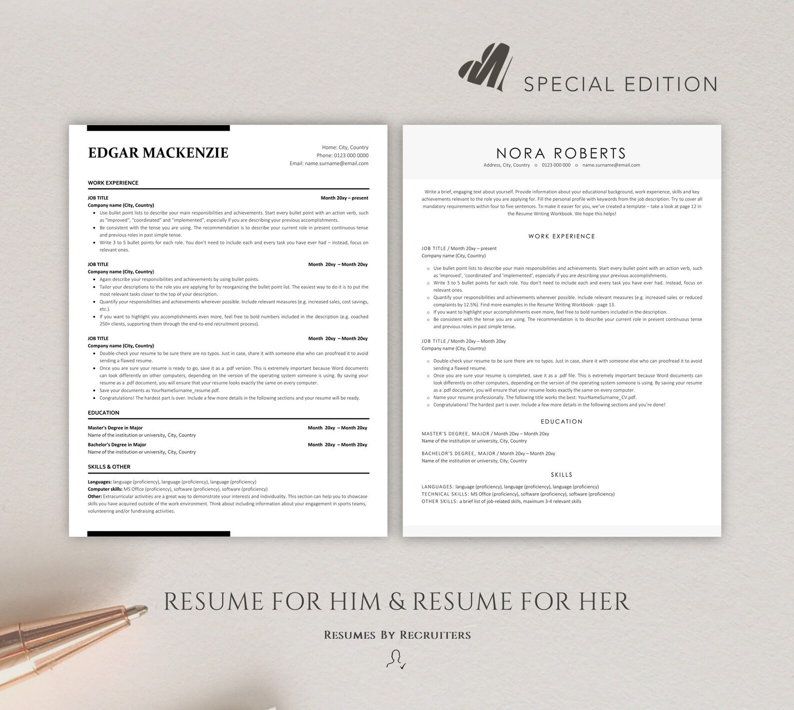 Two Ats-friendly Resume Templates, Instant Download ATS CV Templates ...