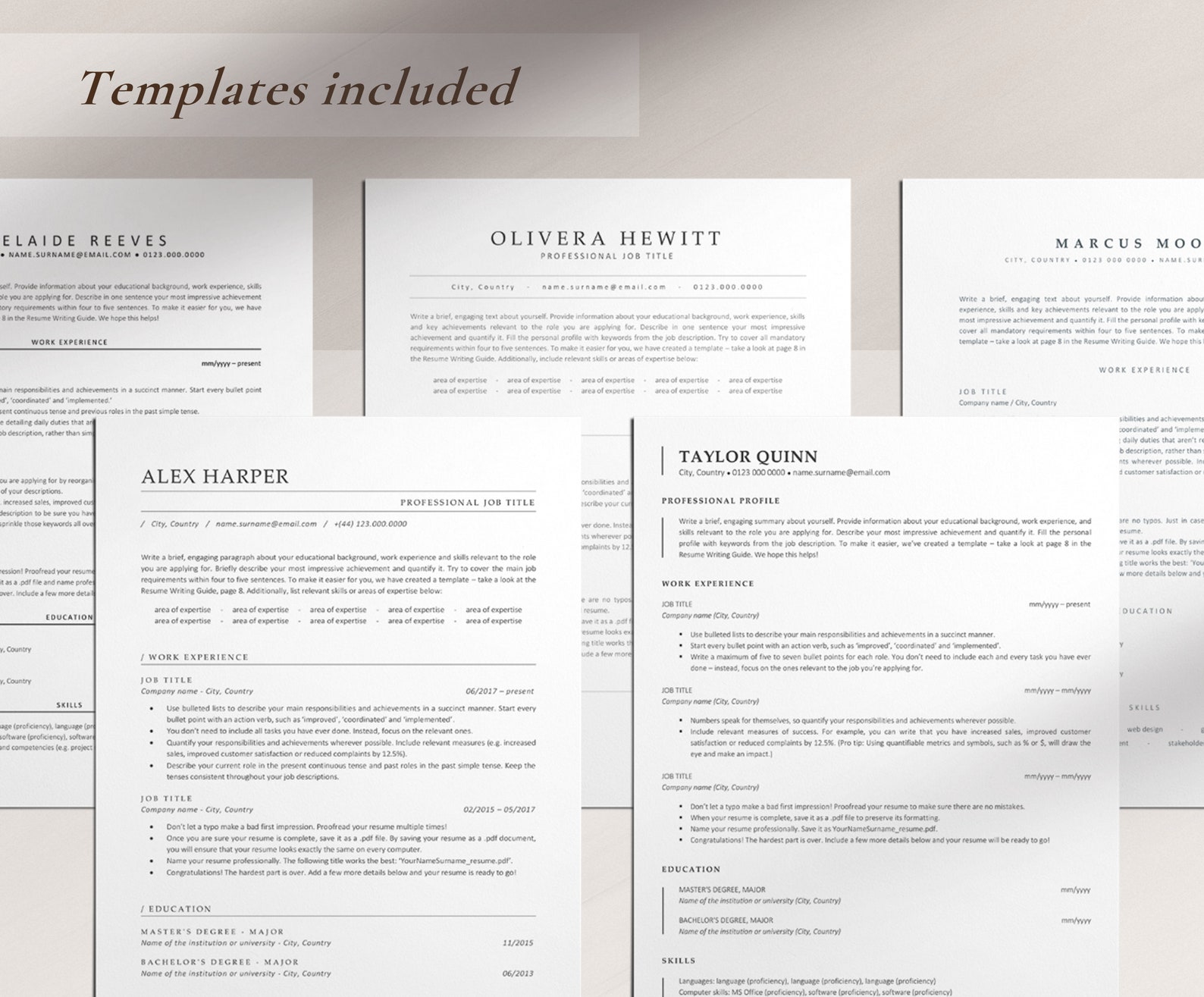 Clean ATS Resume Bundle, Instant Download Five Resumes for Word and ...