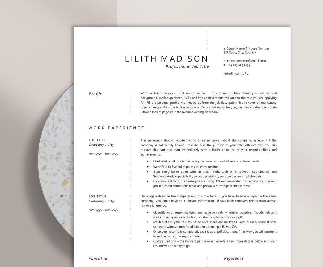 Sleek Resume Template for Word, Executive Resume Template, CV Template ...