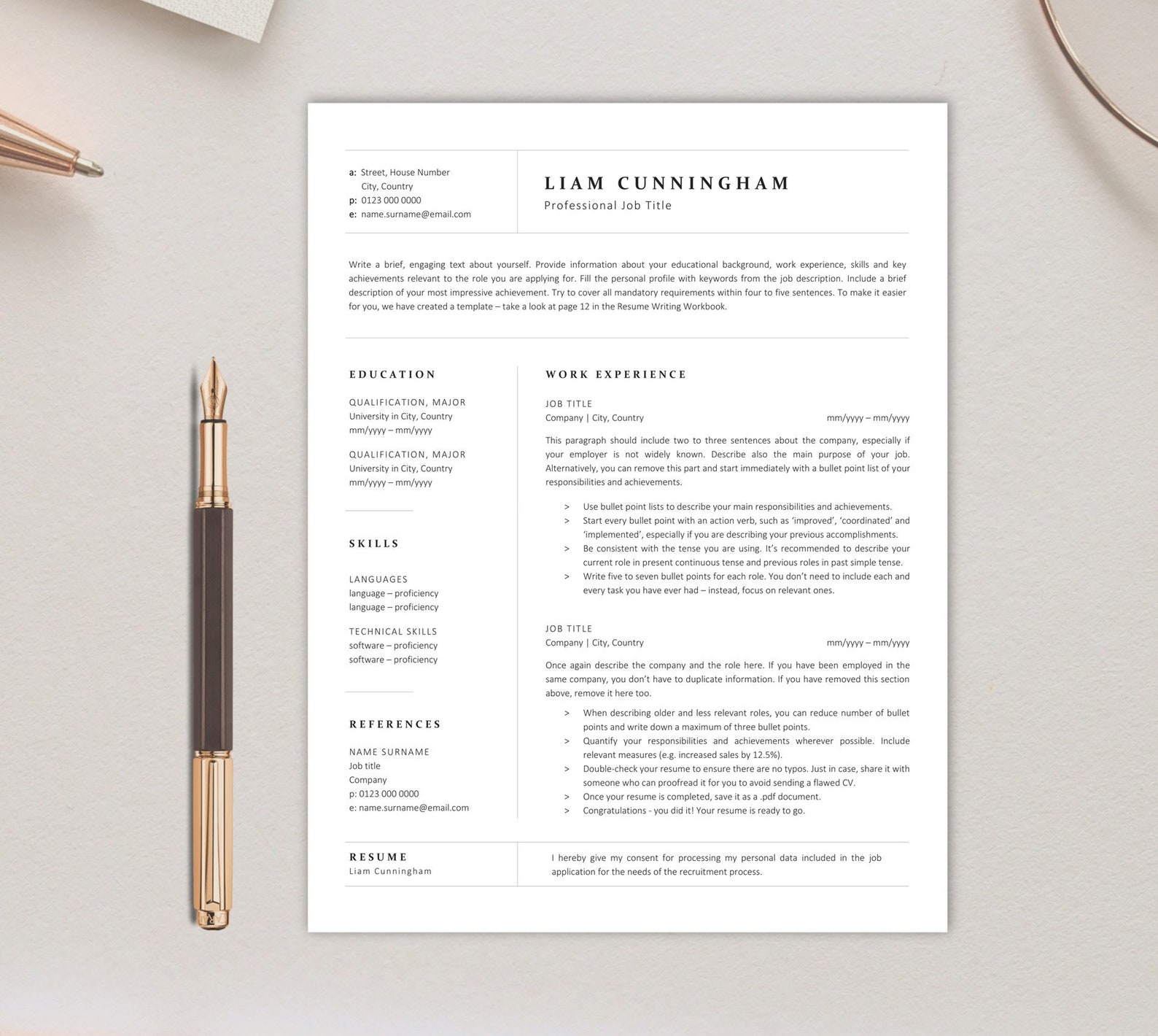 Clean Resume and Cover Letter Template, Instant Download Minimalist CV ...