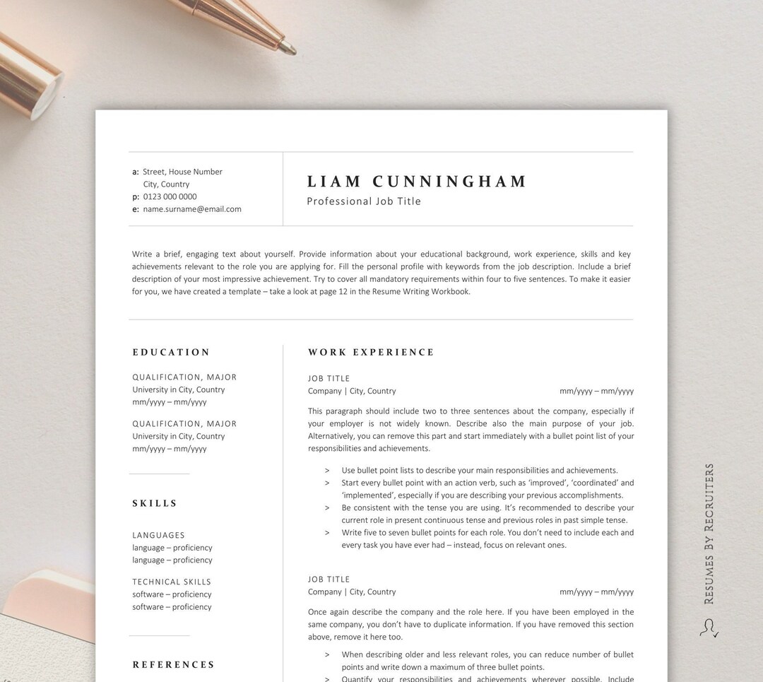 Clean Resume and Cover Letter Template, Instant Download Minimalist CV ...