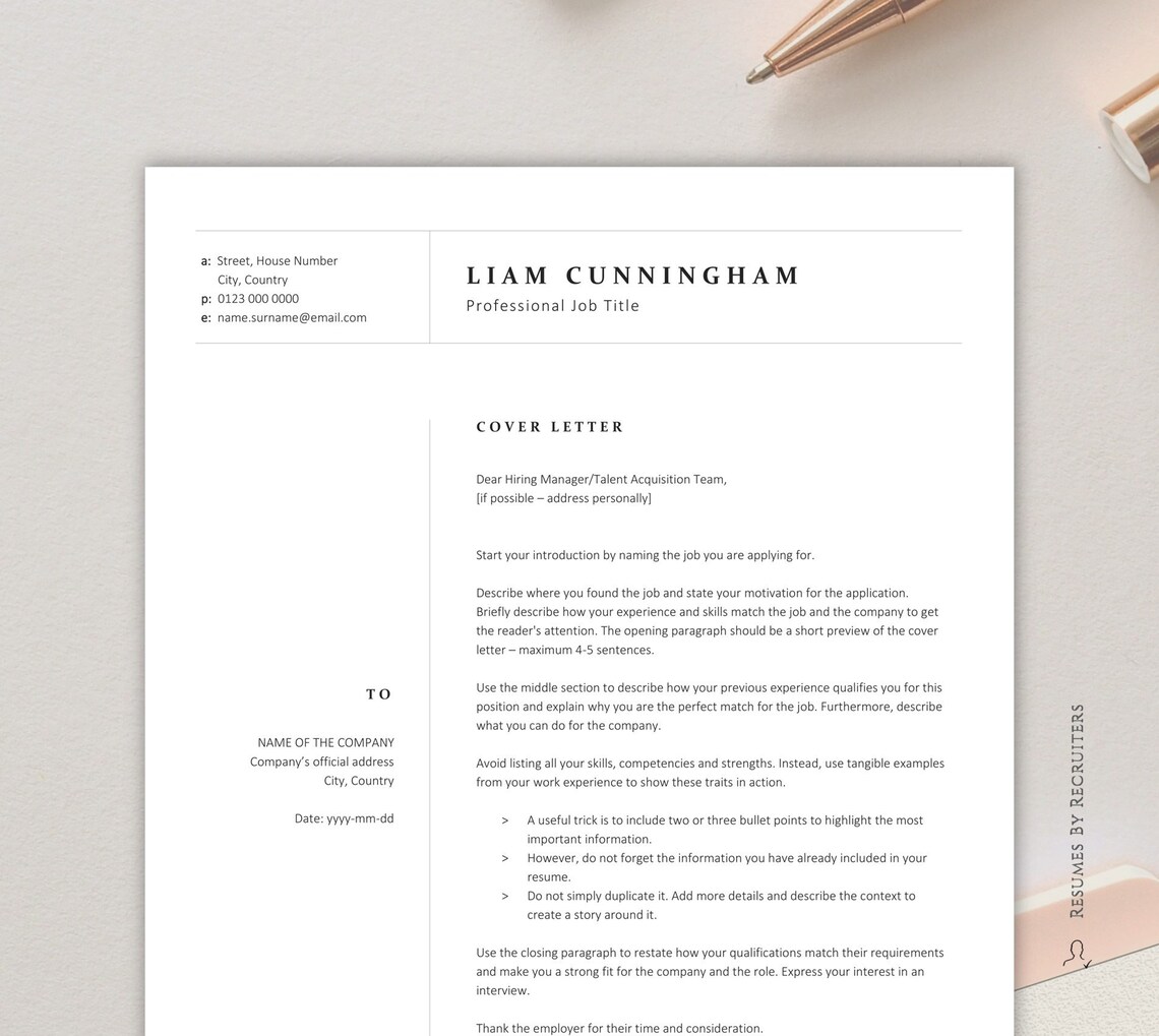 Clean Resume and Cover Letter Template, Instant Download Minimalist CV ...