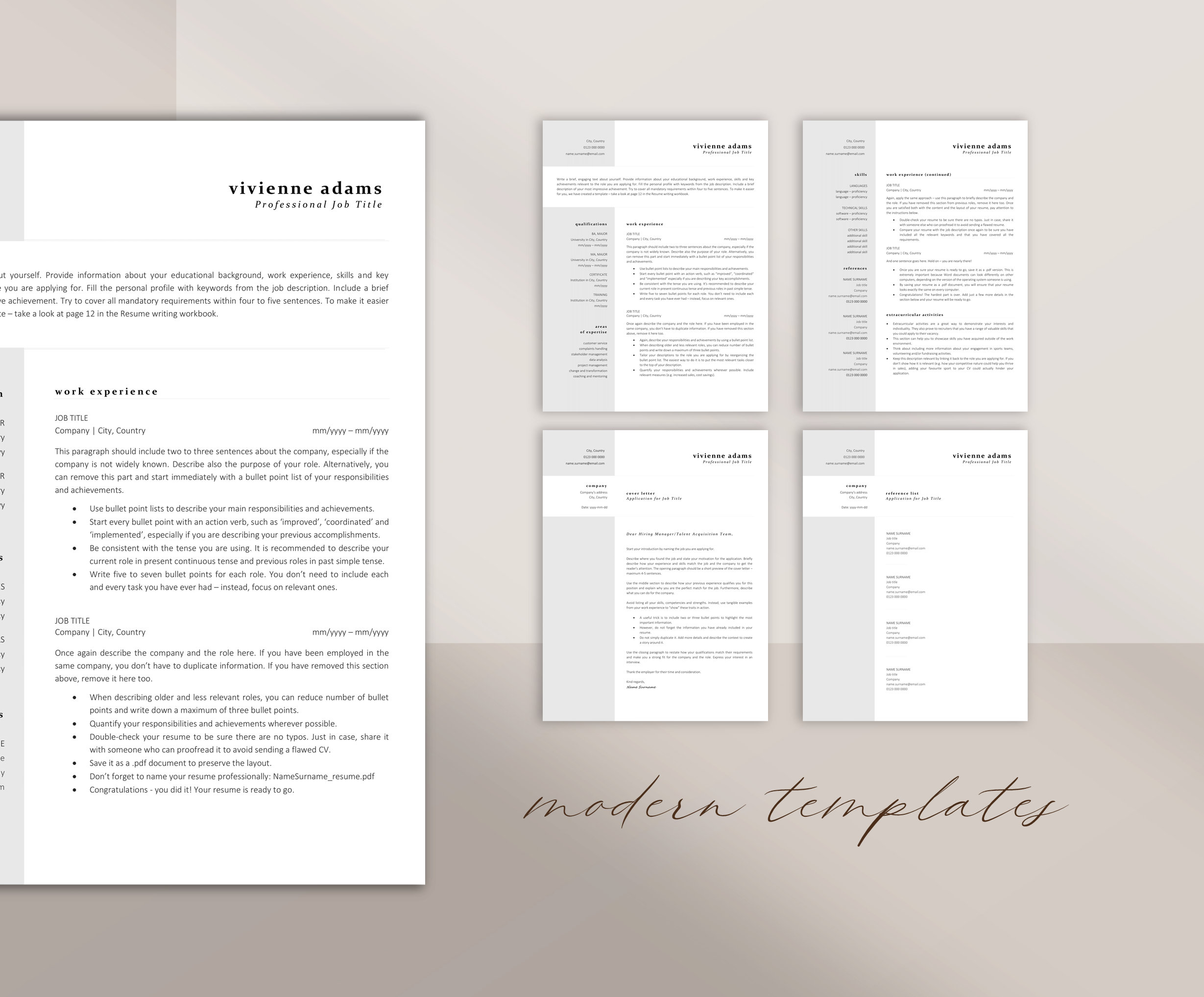 Modern Resume Template for Word and Pages, Professional CV Template ...