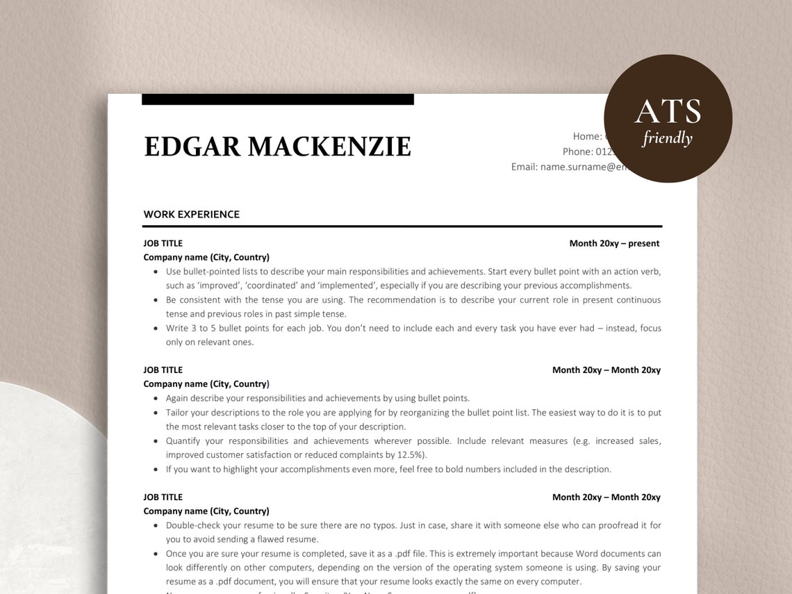 Modern ATS Resume Template, CV Design to Download, Professional Resume ...