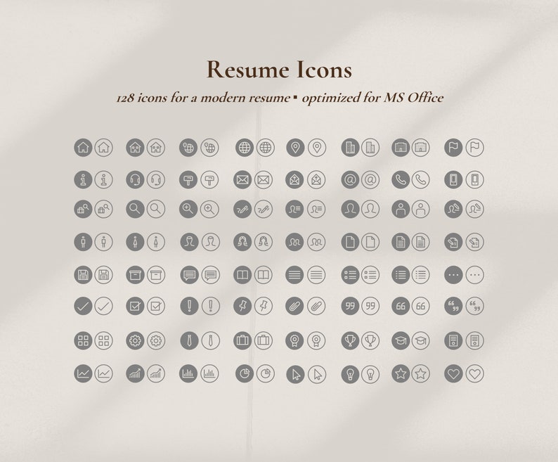 Modern Resume Icons: 128 Gray Curriculum Vitae Graphics (instant ...