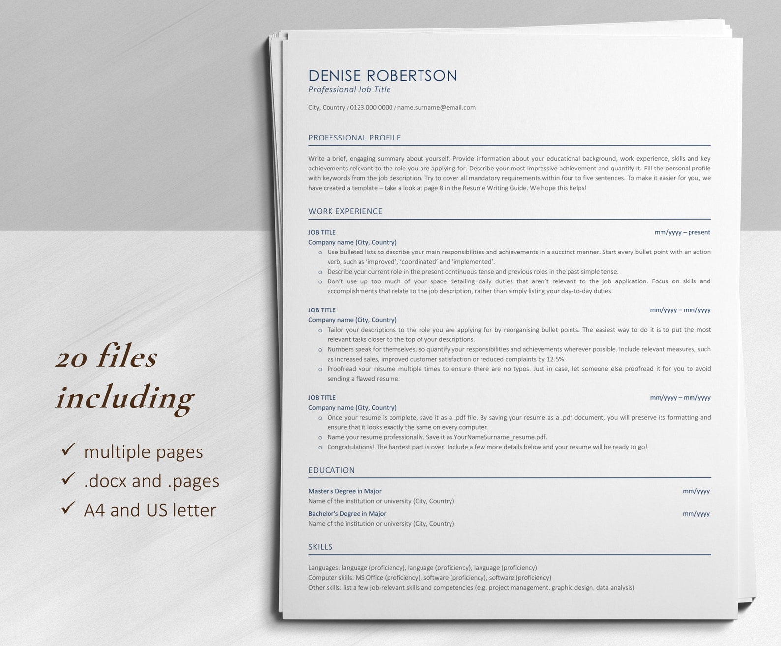 Simple One Column Resume Template Google Docs, Word, Pages, ATS ...