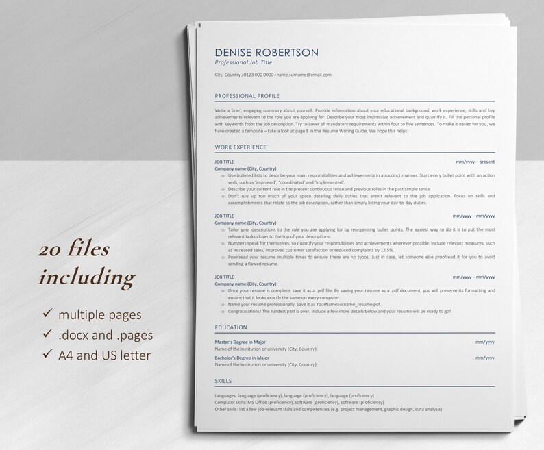 Simple One Column Resume Template Google Docs, Word, Pages, ATS ...