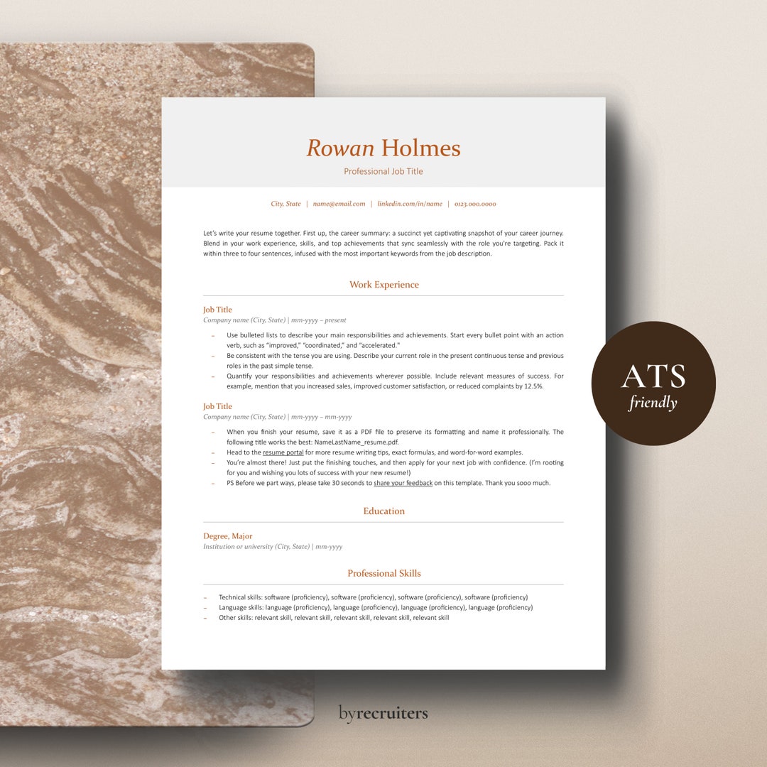 ATS Resume Template, Resume for Google Docs, Word, Pages - Modern CV ...