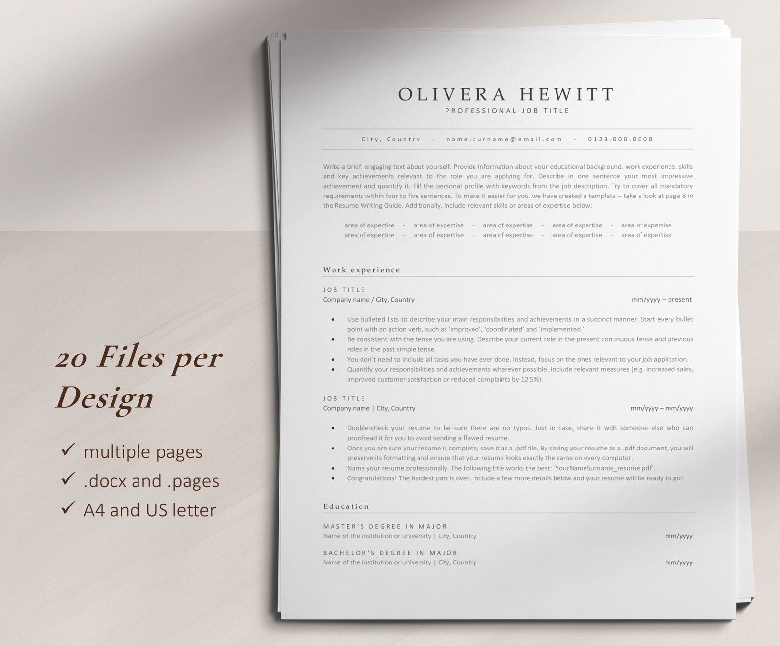 Clean ATS Resume Bundle, Instant Download Five Resumes for Word and ...