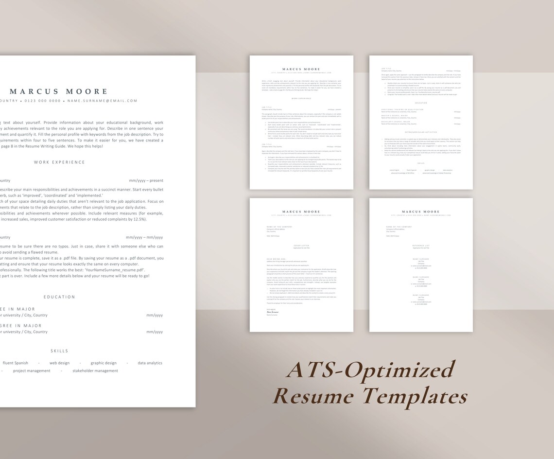 ATS Resume Templates for Pages and Word, Instant Download ATS Resumes ...