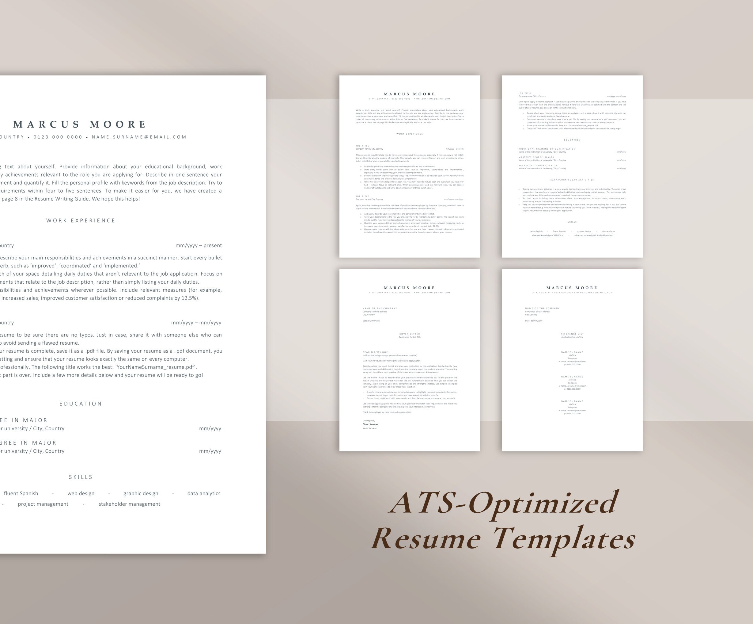 ATS Resume Templates for Pages and Word, Instant Download ATS Resumes ...