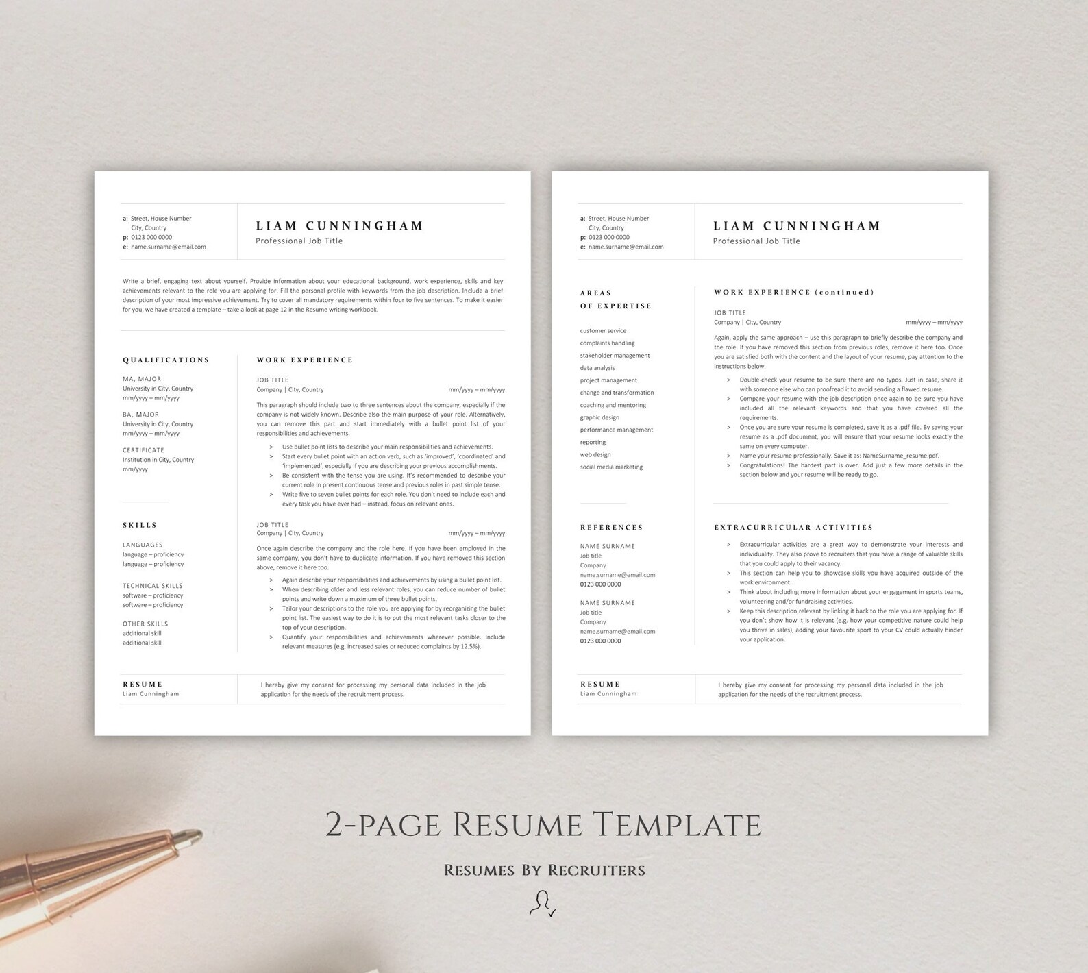 Clean Resume and Cover Letter Template, Instant Download Minimalist CV ...