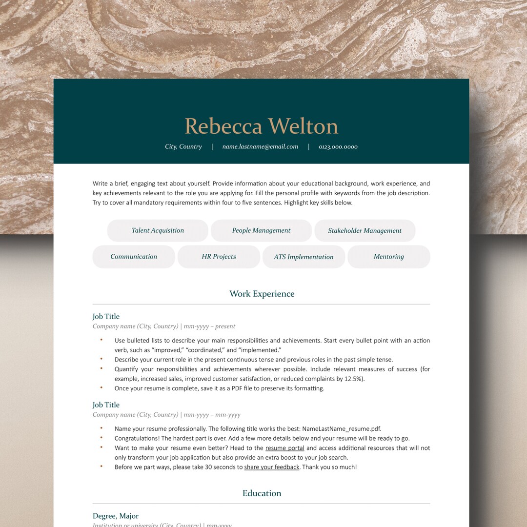 Modern Resume Template, CV Template, Word, Pages Resume, 1-3-page ...