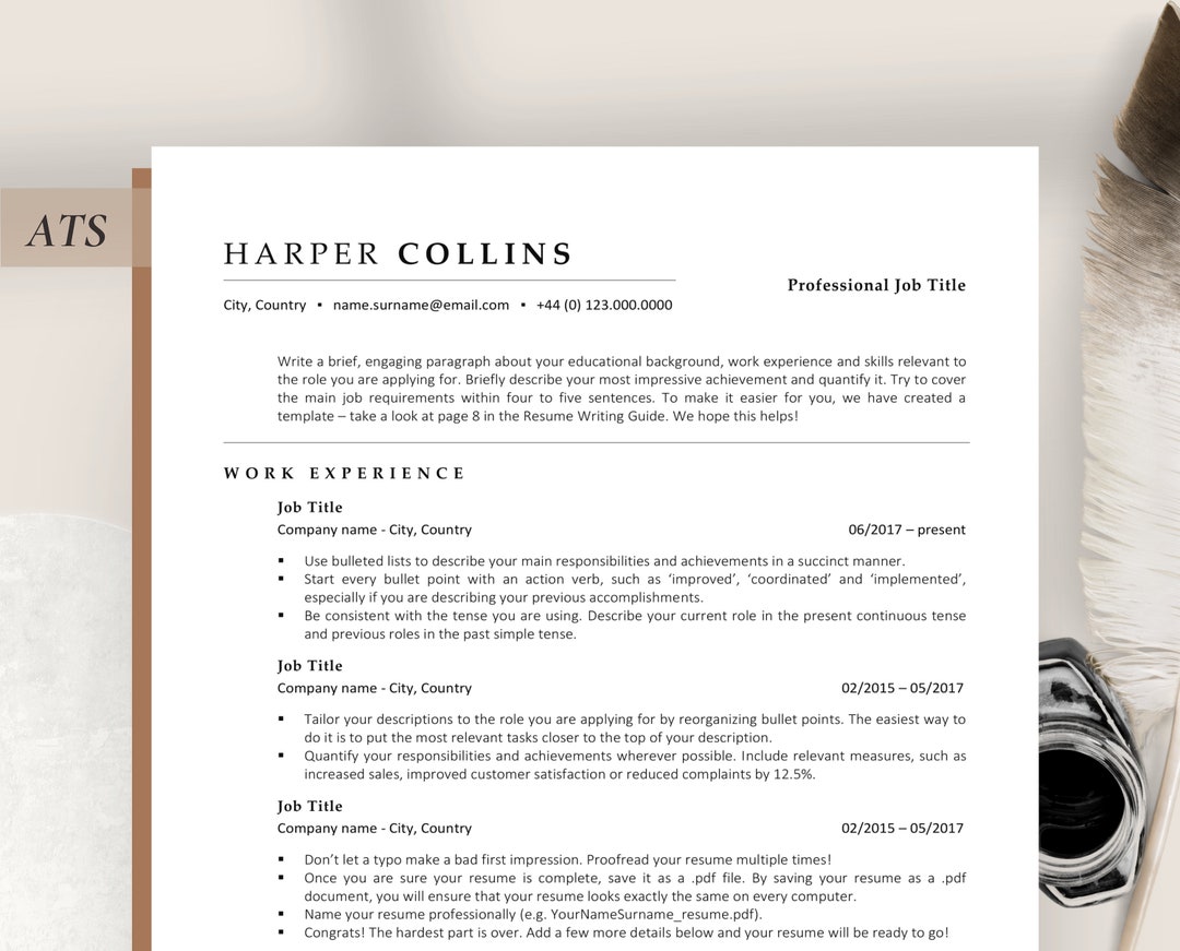Clean ATS Resume Template, Business Resume, ATS Resume Word, Minimalist ...