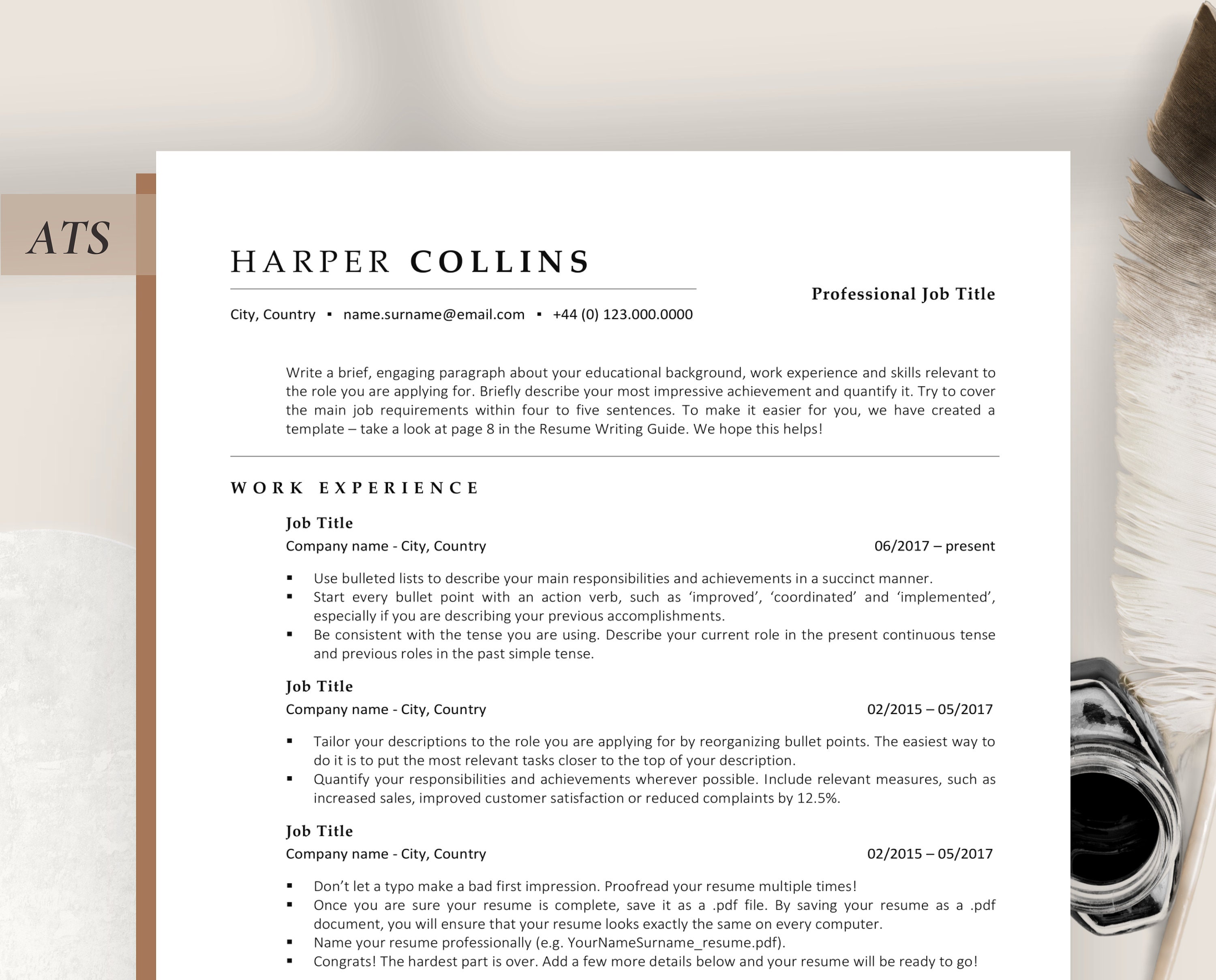 Clean ATS Resume Template, Business Resume, ATS Resume Word, Minimalist ...
