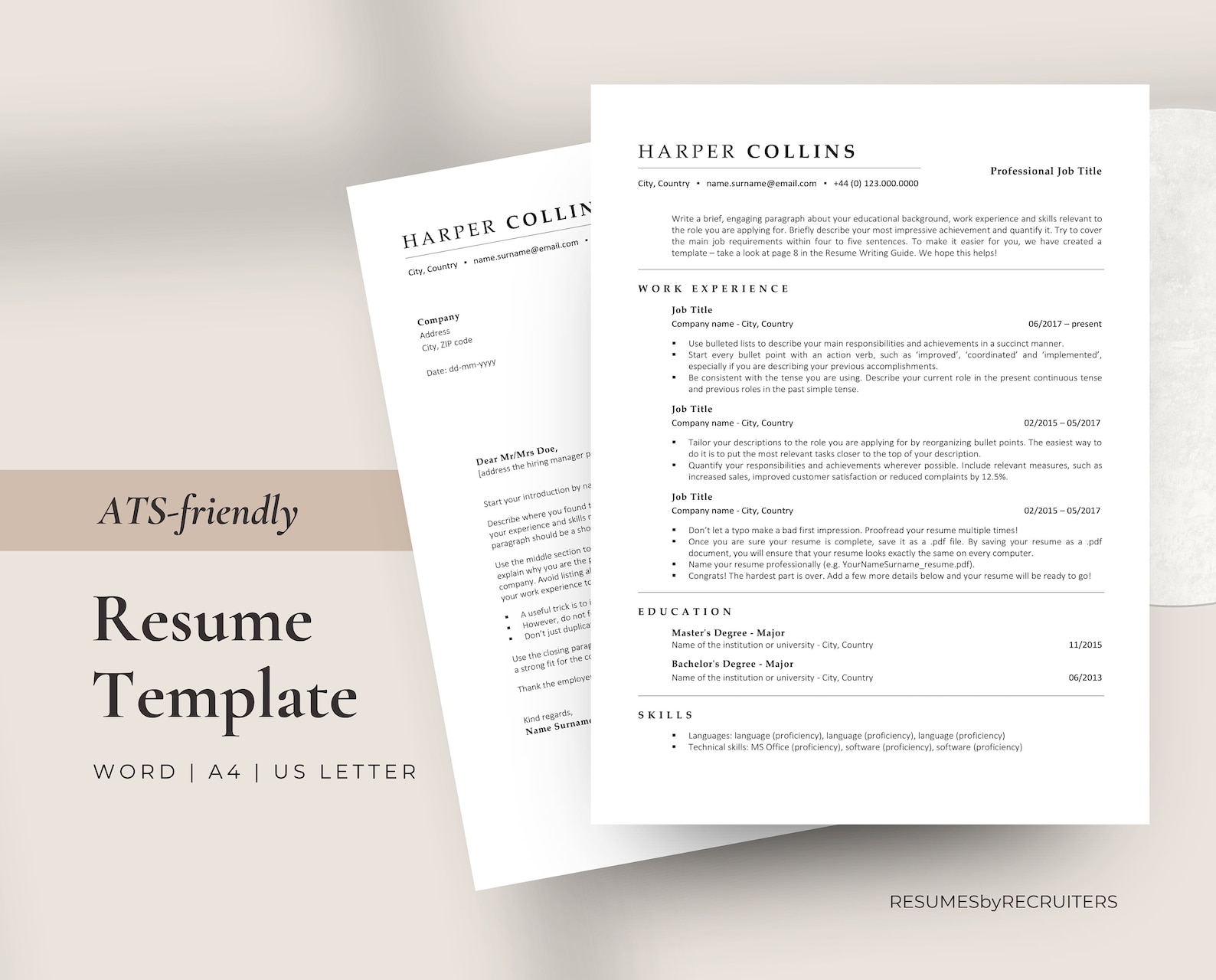 Clean ATS Resume Template, Business Resume, ATS Resume Word, Minimalist ...