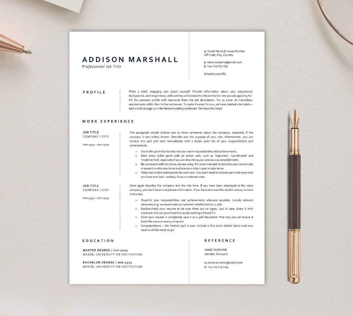 Minimalist CV Resume Template, Instant Download One-page and Two-page ...