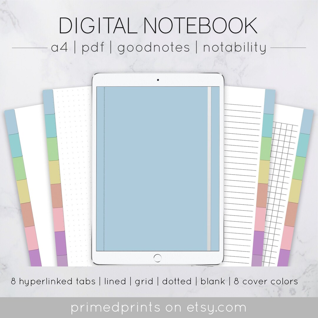 Lined Grid Dot Blank Digital Notebook W/ Hyperlinked Tabs, Portrait ...