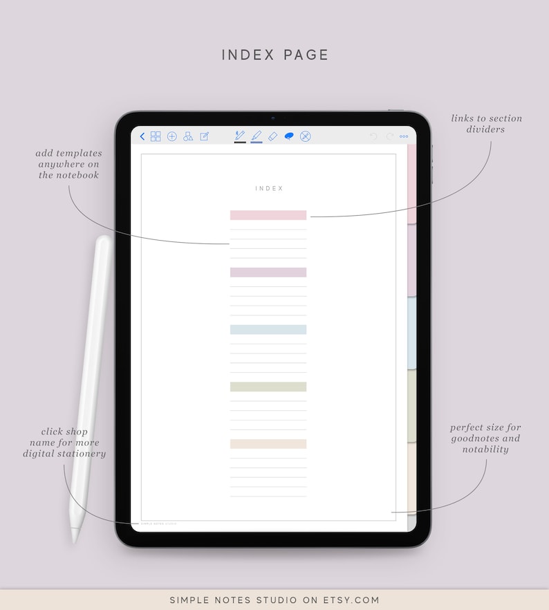 5 Tab Digital Notebook, Hyperlinked PDF, Lined, Grid, Dotted, Blank ...