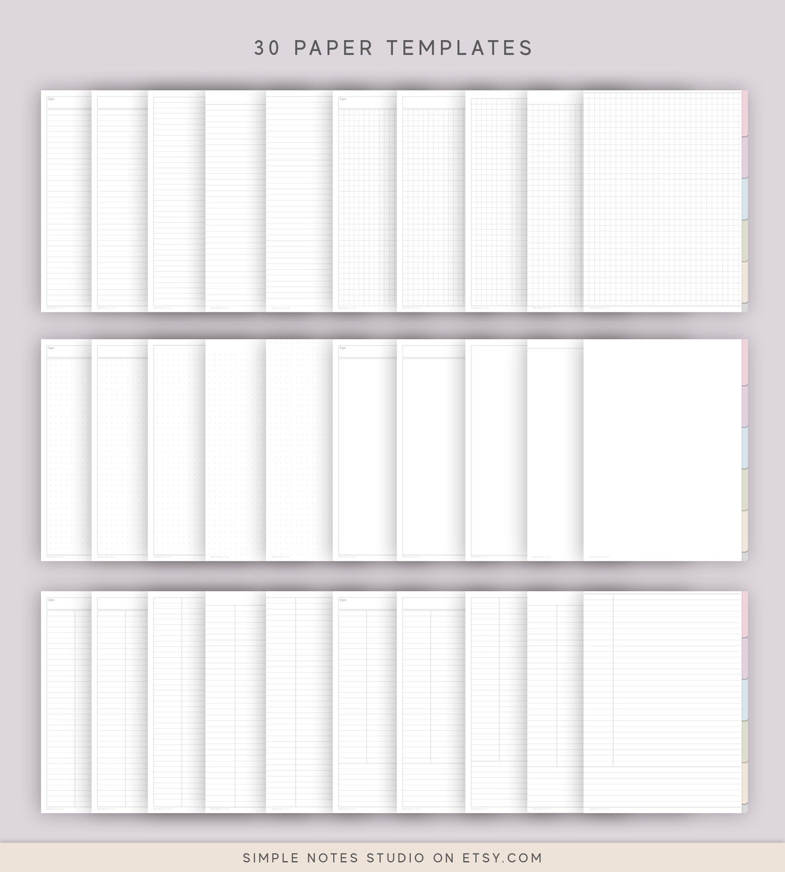 5 Tab Digital Notebook, Hyperlinked PDF, Lined, Grid, Dotted, Blank ...