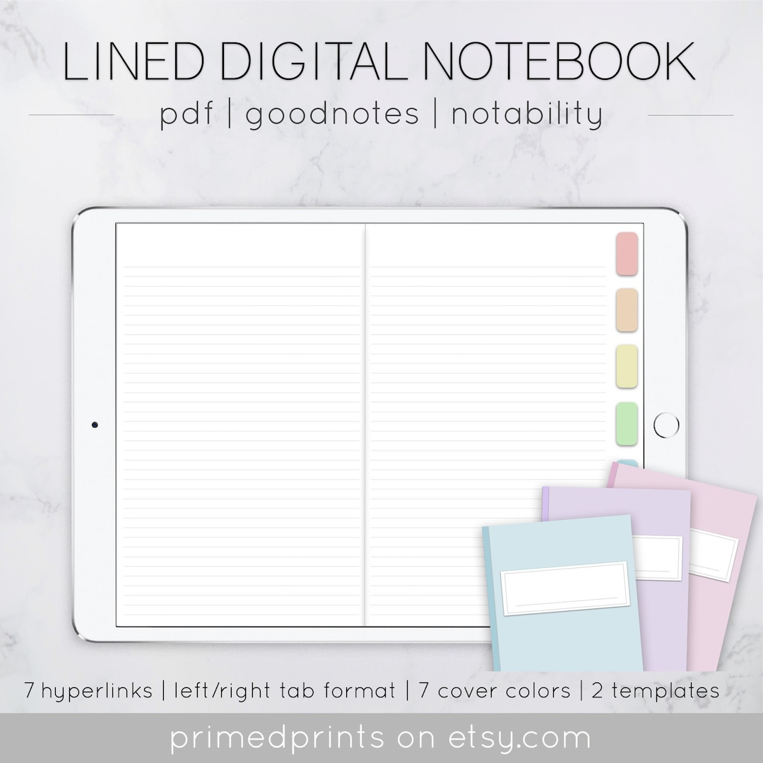 Lined Digital Notebook W/ Hyperlinked Tabs, Landscape, Pastel ...