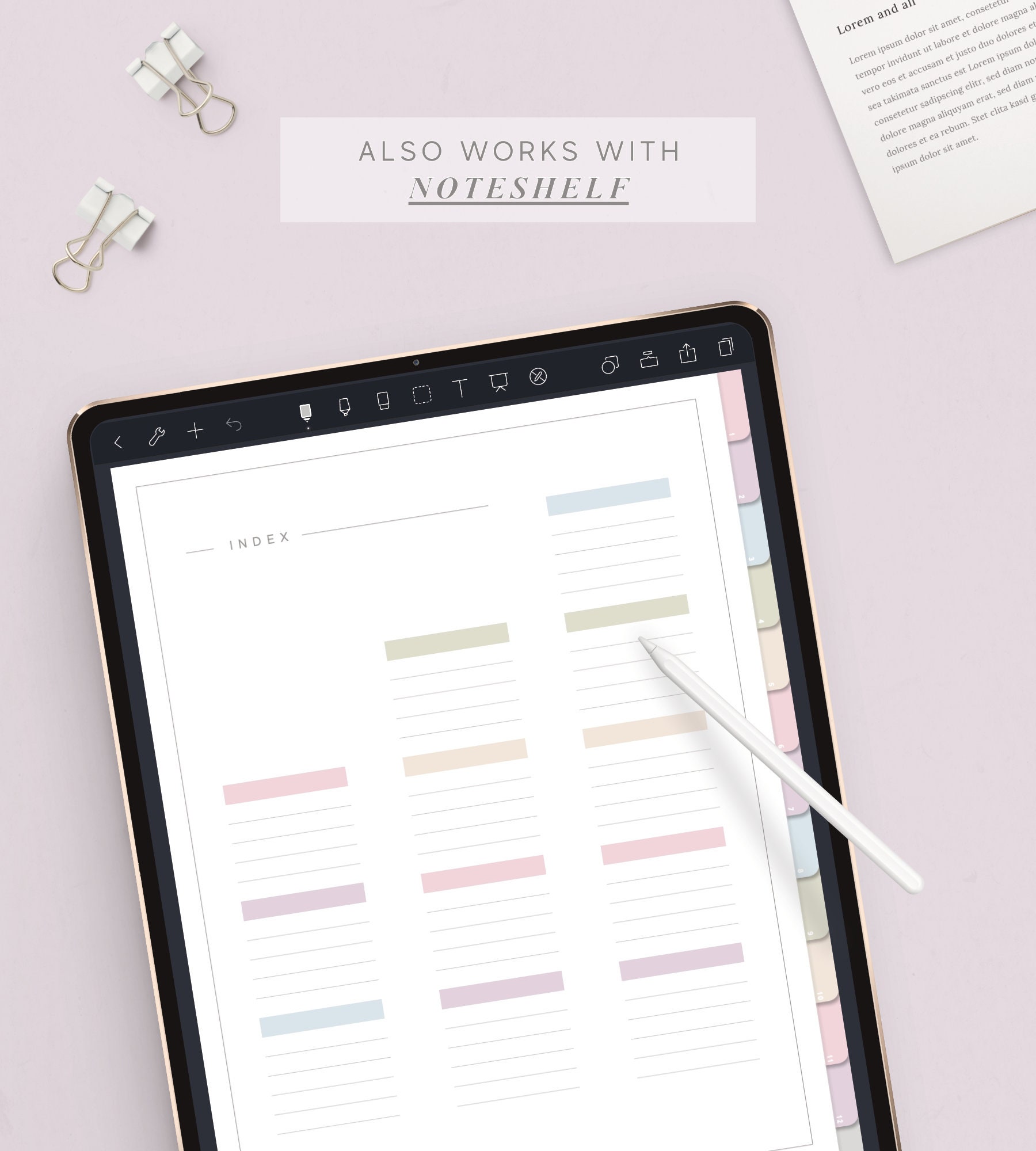12 Tab Digital Notebook Hyperlinked PDF Lined Grid Dotted - Etsy