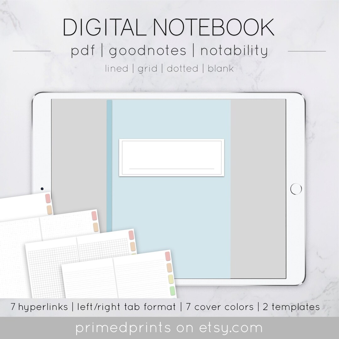 Lined Grid Dotted Blank Digital Notebook W/ Hyperlinked Tabs, Landscape ...