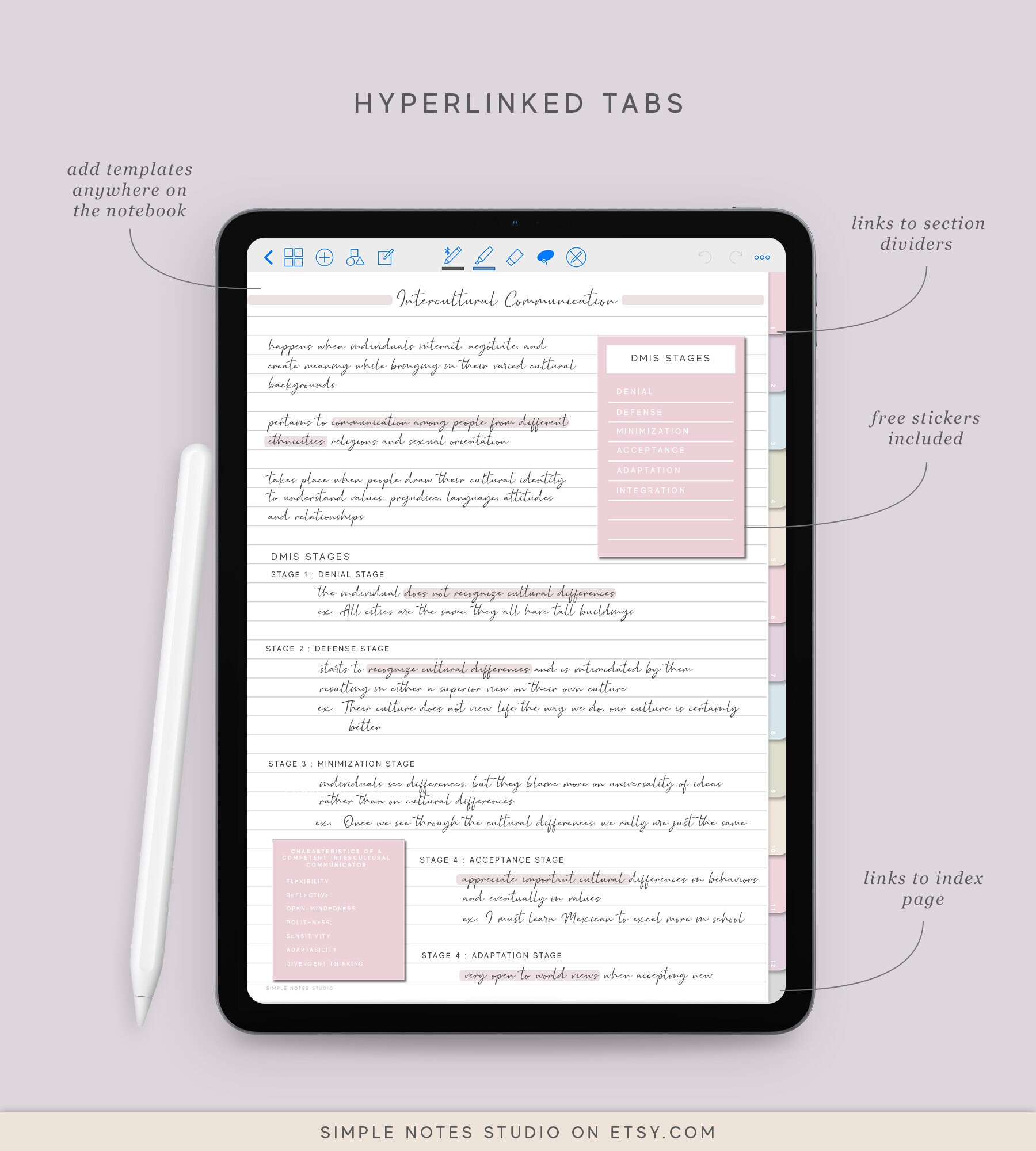 12 Tab Digital Notebook Hyperlinked PDF Lined Grid Dotted - Etsy