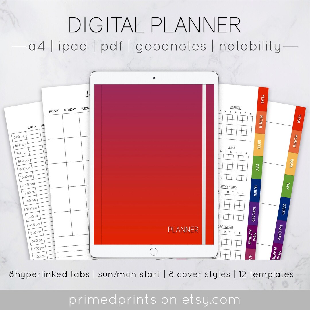 Undated Rainbow Digital Planner W/ Hyperlinked Tabs, Year, Month, Week ...