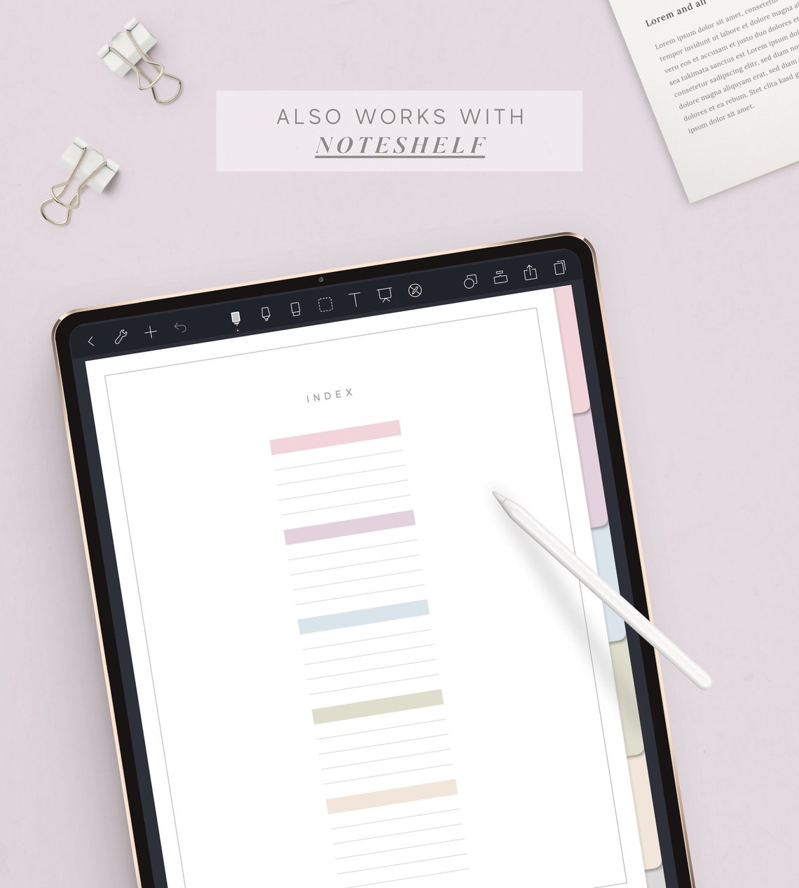 5 Tab Digital Notebook Hyperlinked PDF Lined Grid Dotted | Etsy