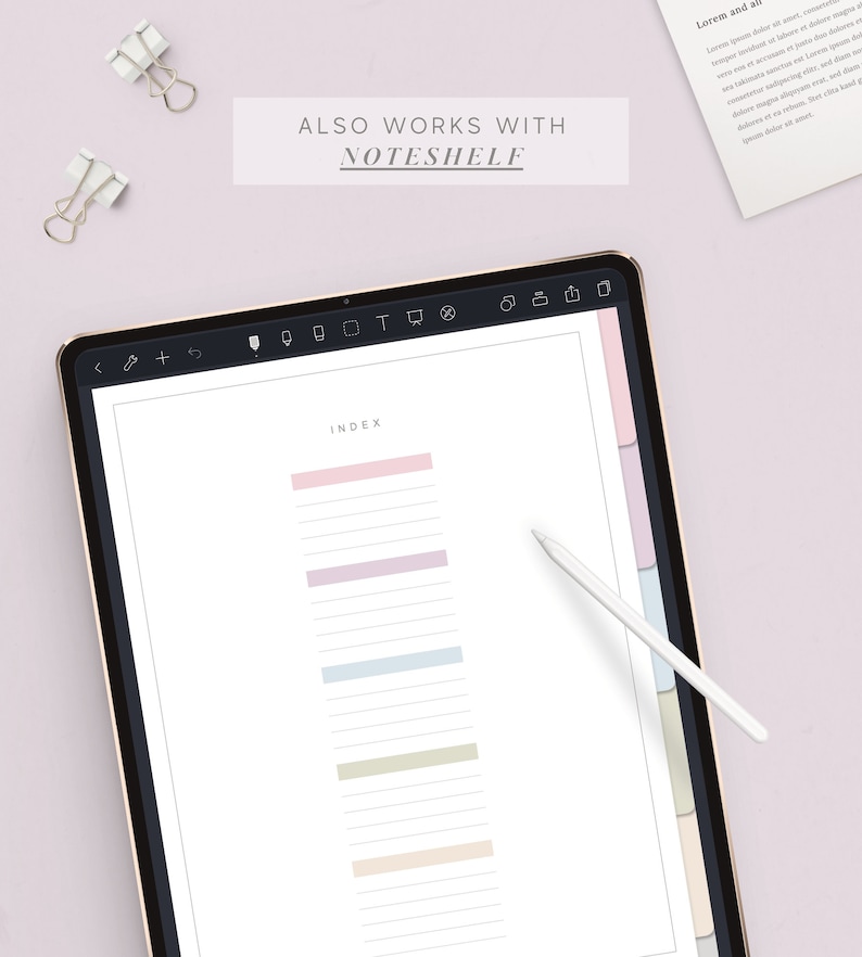 5 Tab Digital Notebook Hyperlinked PDF Lined Grid Dotted | Etsy