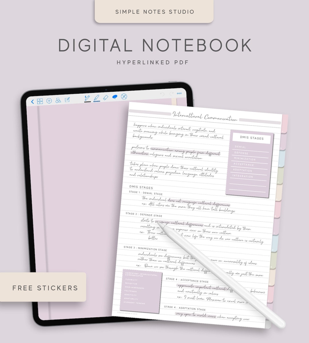 12 Tab Digital Notebook, Hyperlinked PDF, Lined, Grid, Dotted, Blank ...